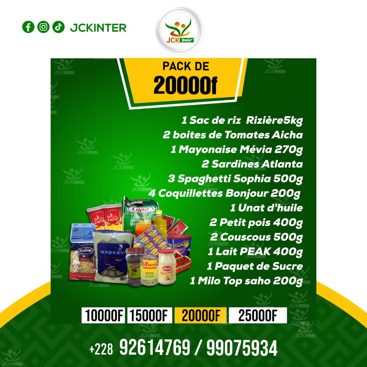 JCK Inter — Livraison de Pack Alimentaire à crédit au Togo.